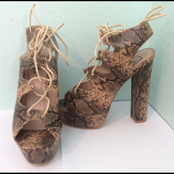 ShuShop | Shoes | Shushope Snake Print Platform Chunky High Heels Laceup | Poshmark